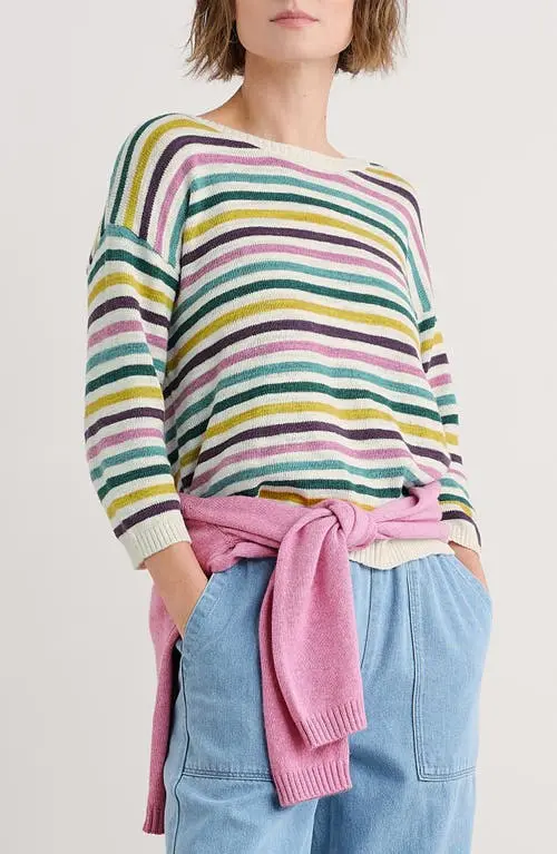 SEASALT CORNWALL Knavock Stripe Organic Cotton & Linen Sweater - Knit Mini Cornish Orchid Multi