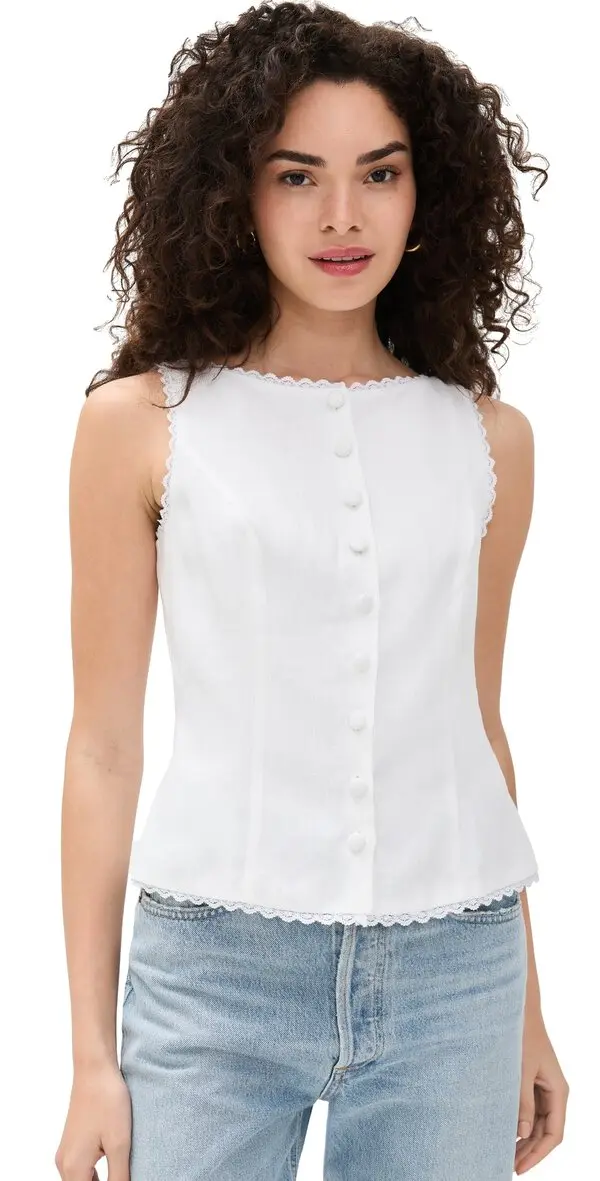 REFORMATION Amela Linen Top - White
