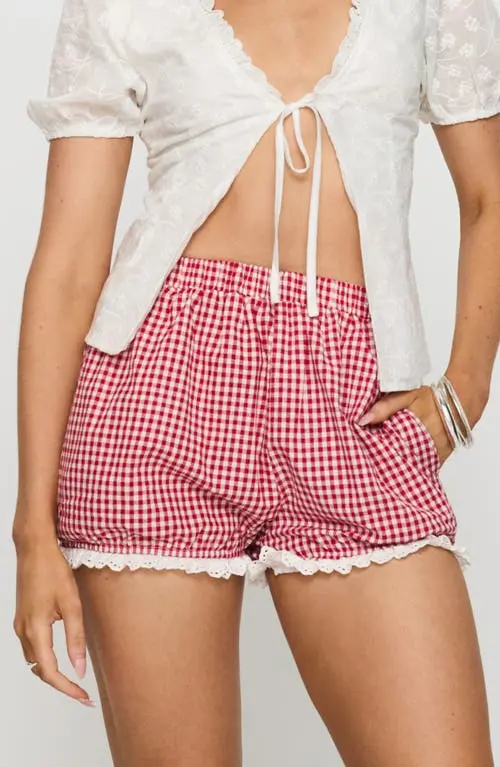 Princess Polly Bruncheon Check Lace Trimmed Shorts