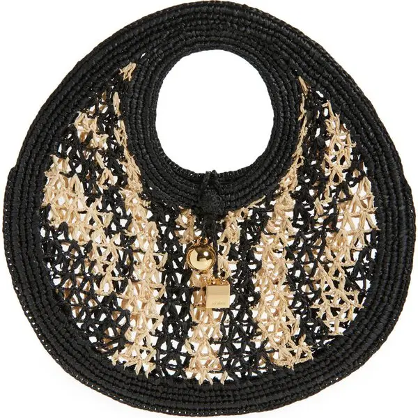 Jacquemus Le Petit Rond Spiaggia Raffia Handbag - Natural / Black 1fy