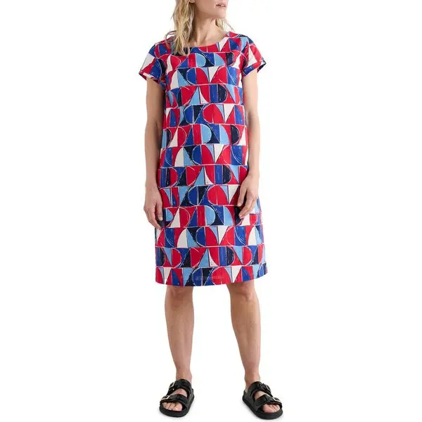 SEASALT CORNWALL River Cove Printed Shift Dress - Sail Geo Scarlet