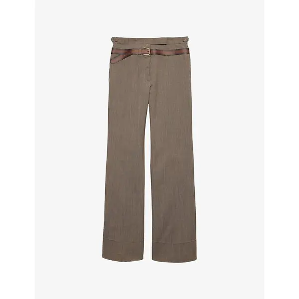 Prada Straight-leg Wool-blend Trousers With Belt Print