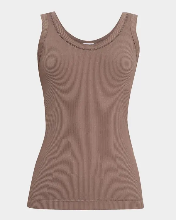 Brunello Cucinelli Monili-trimmed Ribbed Tank Top - C8705 Brown-brown