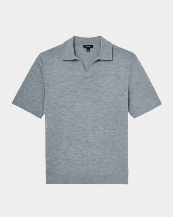 REISS Duchie Merino Wool Open Collar Polo Shirt