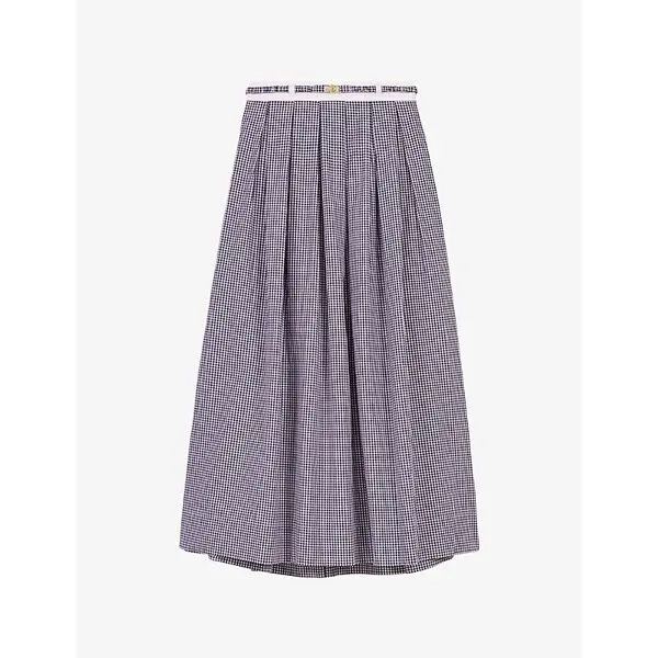 Maje Gingham-print Belted Maxi Skirt