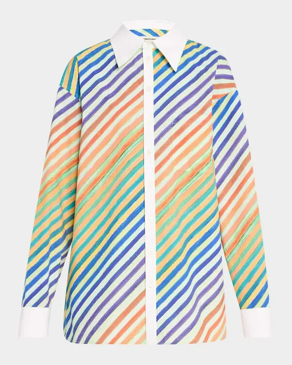 Christopher John Rogers Striped Bias Button-down Shirt