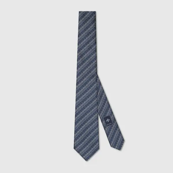 Gucci Horsebit Silk Jacquard Tie - Blue