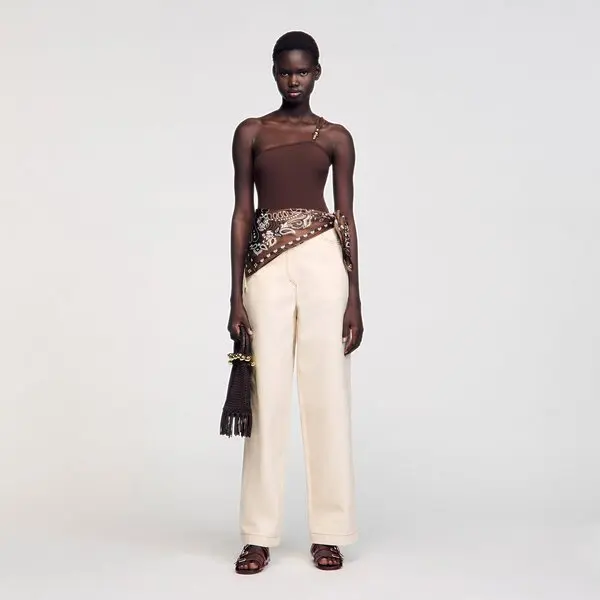 Sandro Asymmetric Rib-knit Bodysuit - Brown