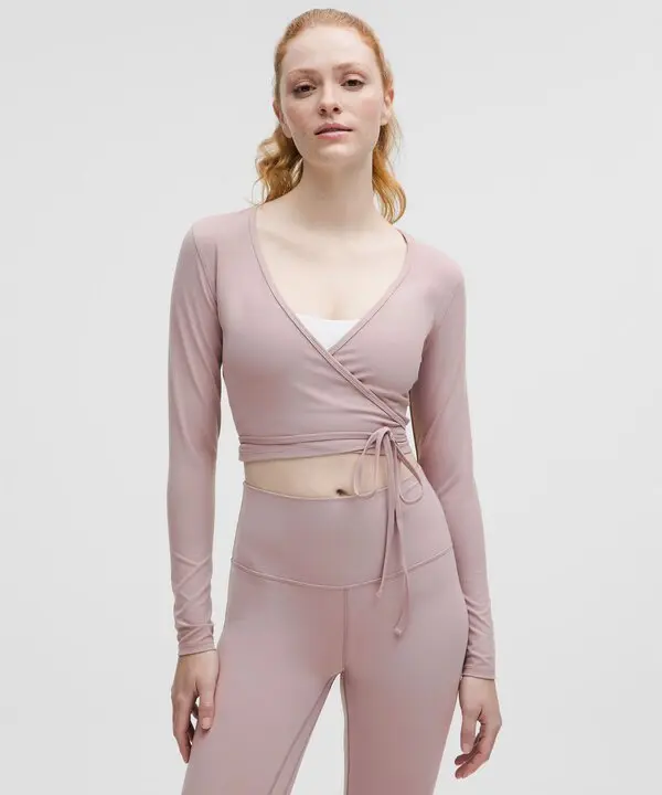 Lululemon Nulu Cropped Wrap Long-sleeve Top - Mauve Grey
