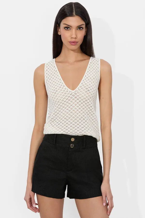 Alice + Olivia Annalise Pointelle Tank - White