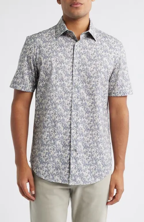 Bugatchi Miles Ooohcotton® Floral Short Sleeve Button-up Shirt - Graphite