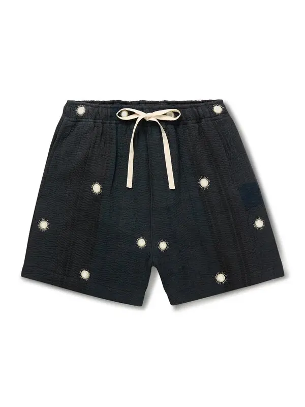 KARTIK RESEARCH Straight-leg Embellished Kantha Cotton Shorts