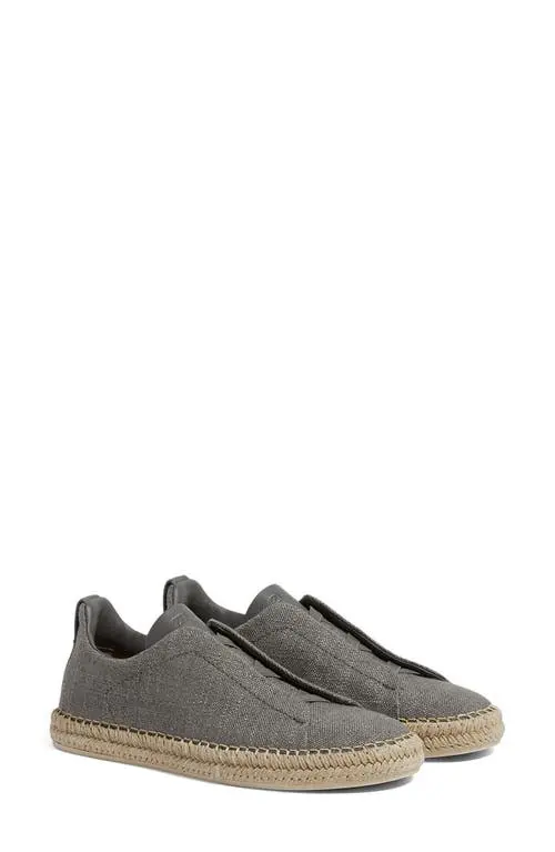 Zegna Triple Stitch™ Linen & Leather Espadrille Slip-on Sneaker - Grey Melange