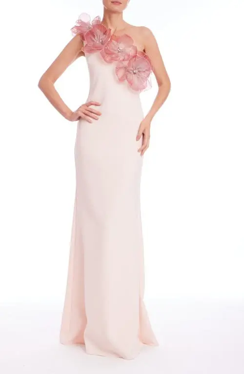 Badgley Mischka Floral Appliqué Stretch Crepe Gown