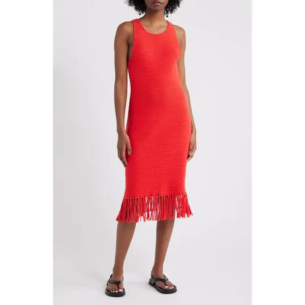 Rails Nia Fringe Hem Cotton-blend Midi Dress