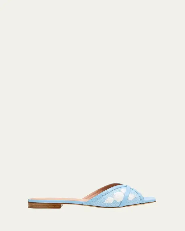 MALONE SOULIERS Perla Raffia Leather Flat Slide Sandals