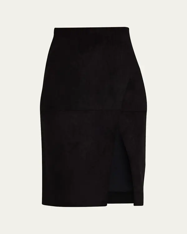 Alice + Olivia Siobhan Suede Front Slit Wrap Midi Skirt