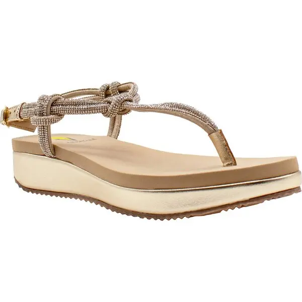 VOLATILE Calypso Rhinestone T-strap Sandals - Gold