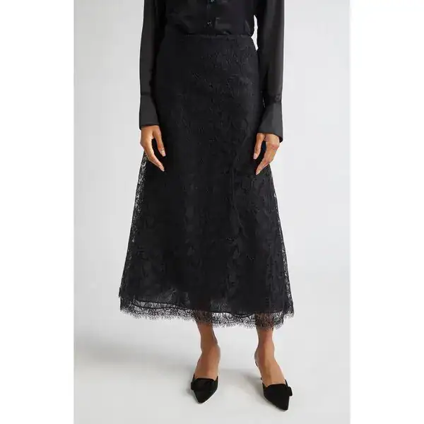 Lela Rose Floral Lace Flared Skirt In Black 40% Off Editorialist