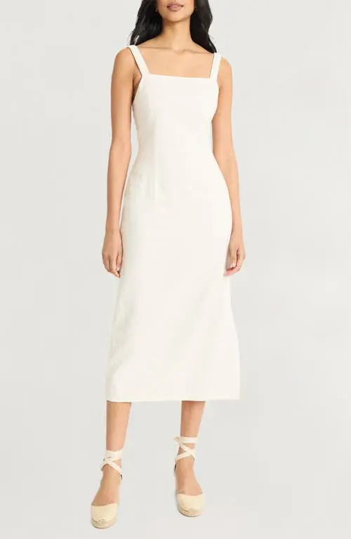 THE GOOD JOURNEY Linen Blend Midi Dress - Cloud Dancer