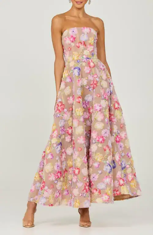 vivian beaded floral strapless maxi cocktail dress Orchard Views Strapless Floral Mermaid Maxi Dress – VICI main image 1