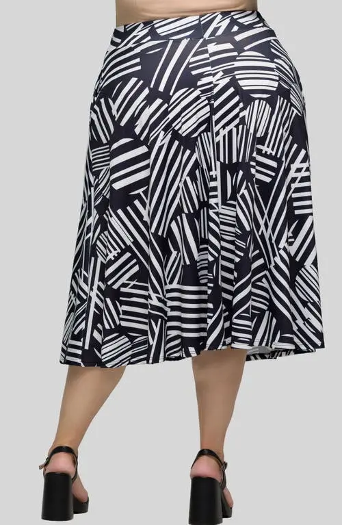 24SEVEN COMFORT APPAREL Printed Midi Skirt - Black Multi