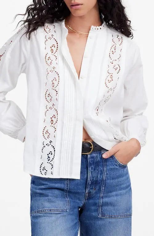 Madewell Lace Inset Pintuck Top - White