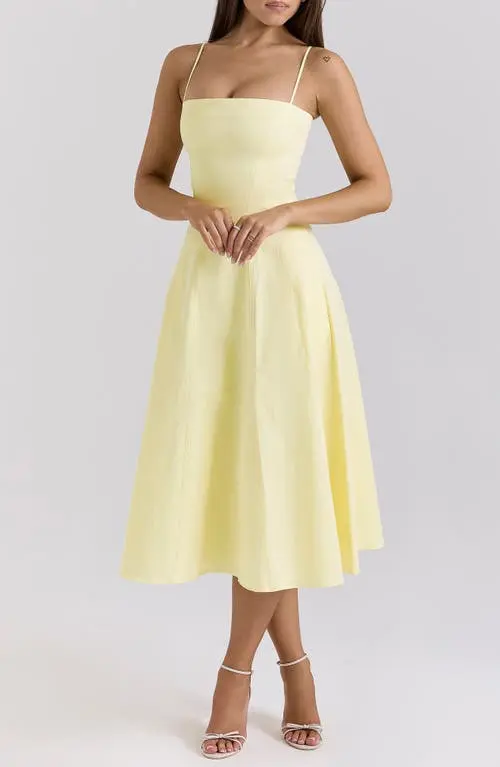 House Of Cb Dolly Seamed Cotton Twill Sundress - Lemon Icing