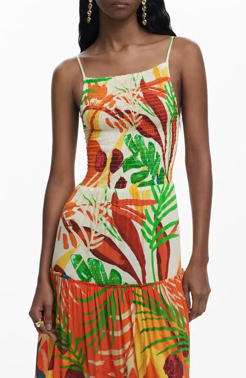 Desigual Smocked Bodice Tiered Maxi Dress