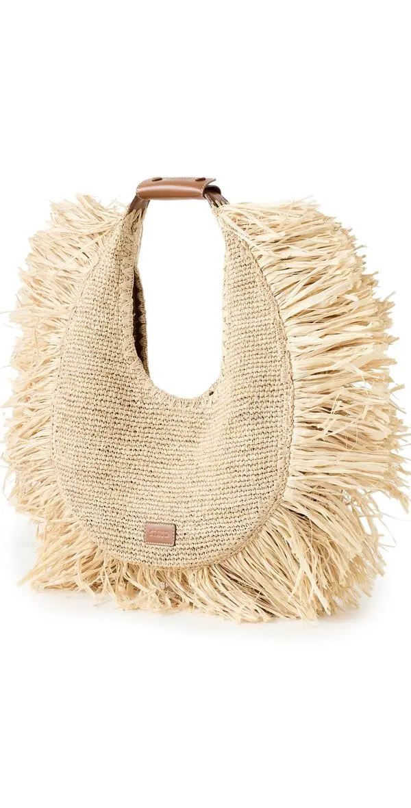 Staud Large Raffia Moon Tote - Natural Fringe