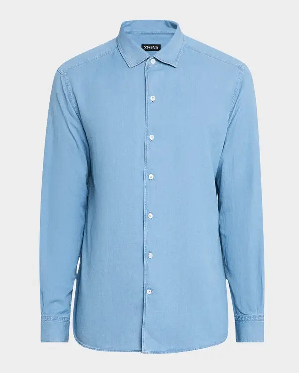 Zegna Cotton And Linen Denim Casual Button-down Shirt