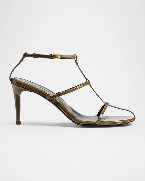 Khaite Leather T-strap Sandals - Dark Olive