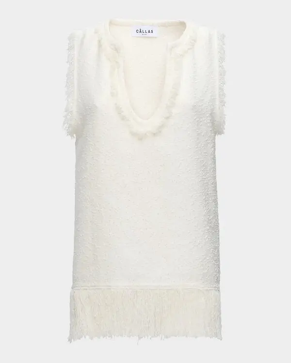 CALLAS MILANO Comporta Sleeveless Boucle Top With Fringe