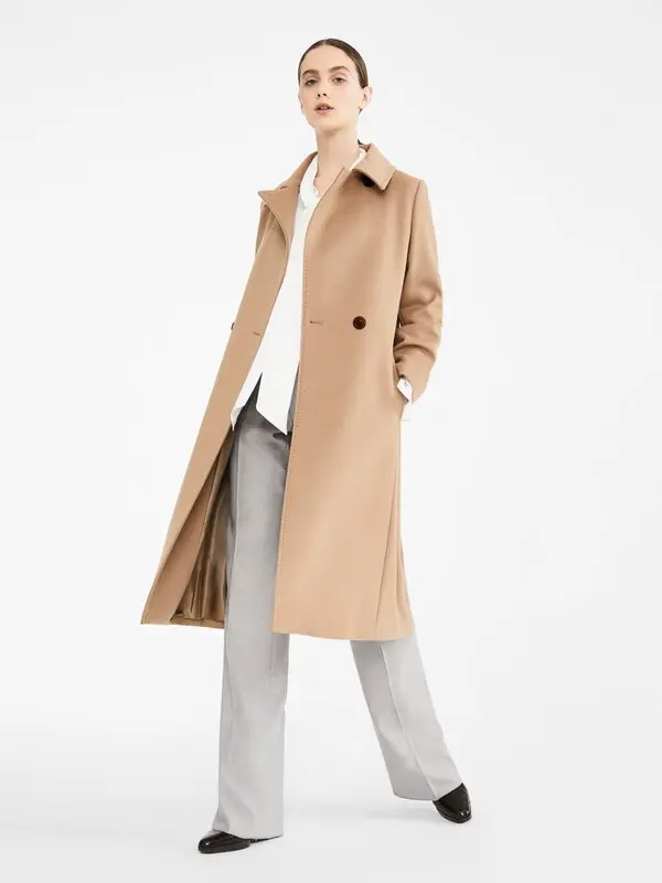 Max Mara Pure Wool Broadcloth Robe Coat - Camel