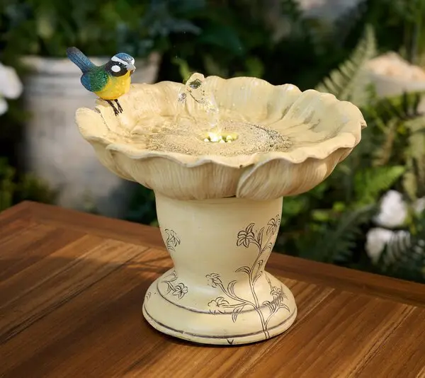 BARBARA KING As Is Illuminated Flower Shaped Low Birdbath