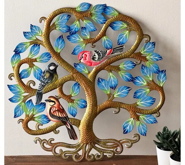 GLOBAL CRAFTS 14' Tree Of Life With Birds Steel Drum Wall Art