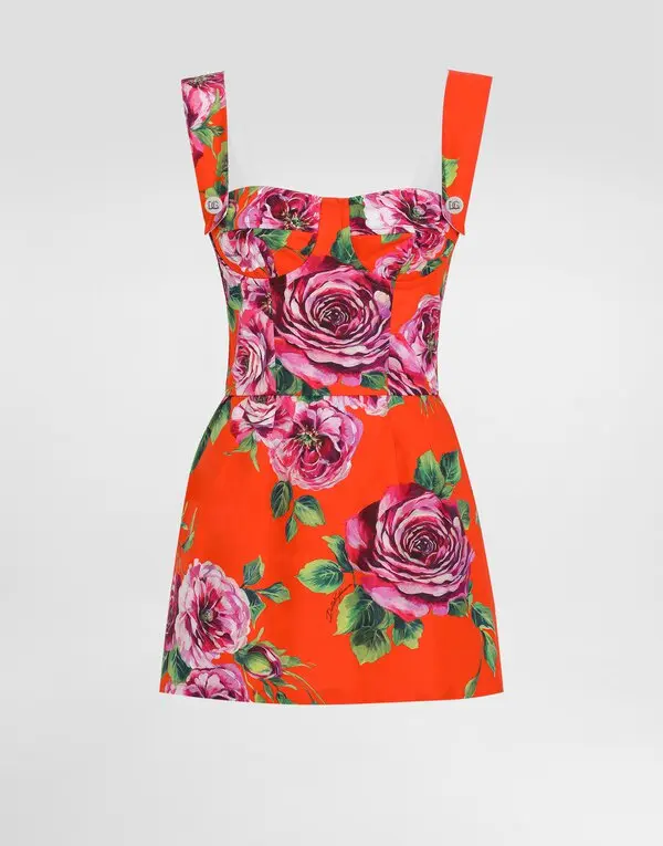Dolce & Gabbana Long Cotton Corset Top With Rose
