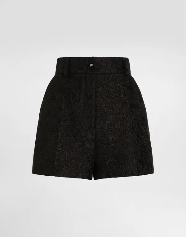 Dolce & Gabbana Quilted Floral Jacquard Shorts With Logo - Black