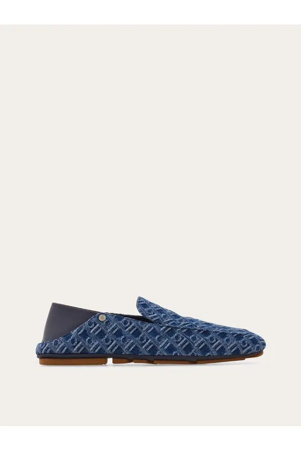 FERRAGAMO Monogram Driver Loafers - Denim