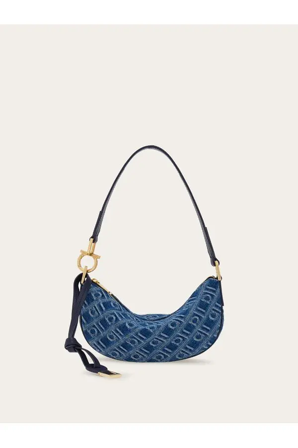 FERRAGAMO Monogram Mini Hobo Bag - Denim