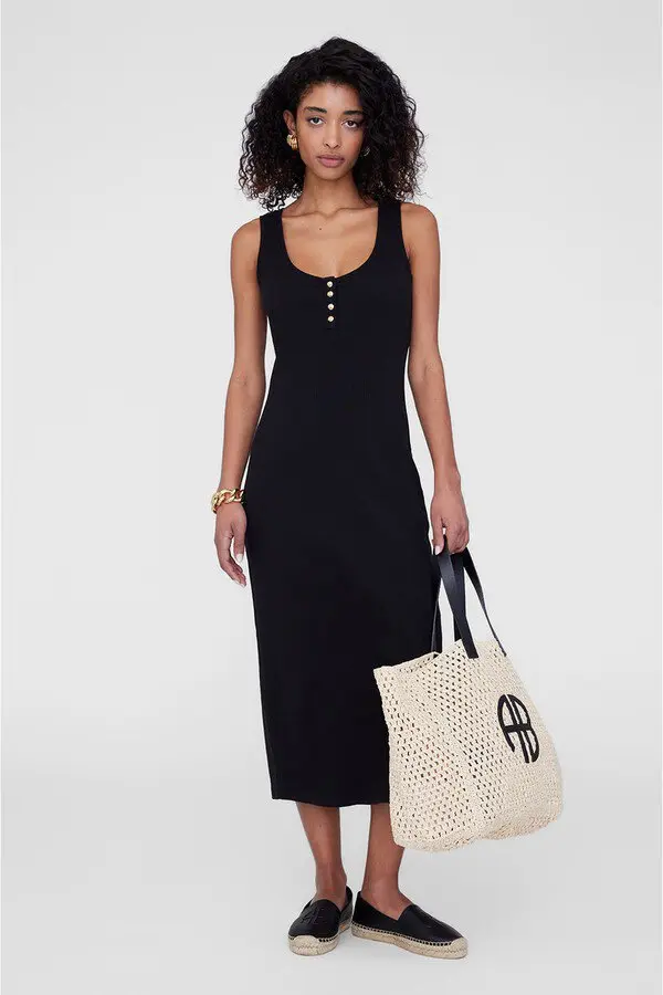 Anine Bing Alessia Tank Midi Dress - Black | Editorialist