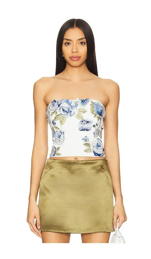 Alice + Olivia Cece Cropped Top - Off White Multi