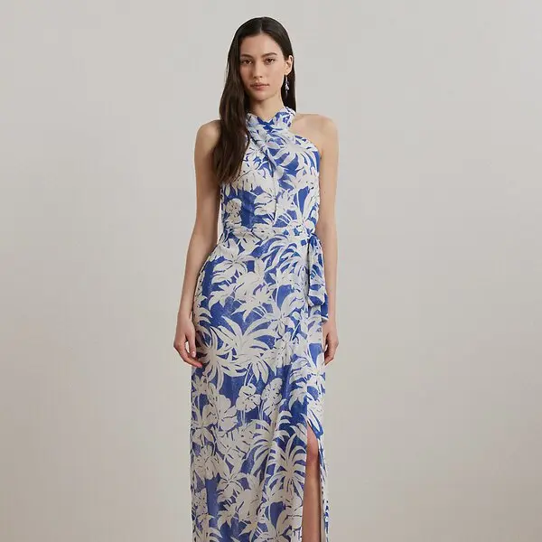 Ralph Lauren Palm-frond-print Georgette Gown
