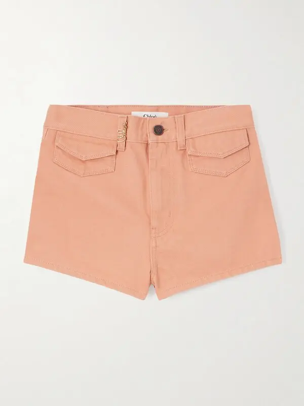 Chloé Embellished Mid-rise Denim Shorts - Orange