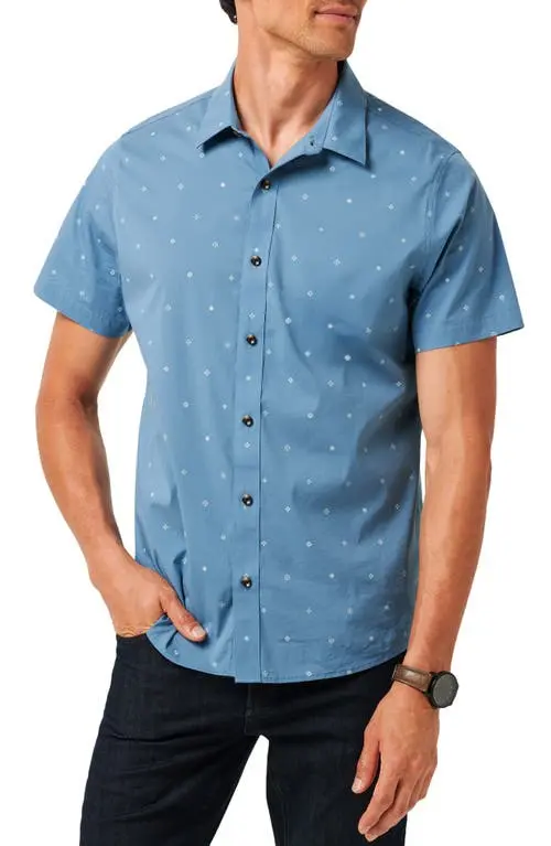 Travis Mathew Per Aspera Mixed Medallion Short Sleeve Stretch Button-up Shirt