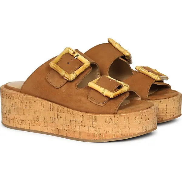 JELAVU Corkie Wedge Cork Sandals With Suede Straps