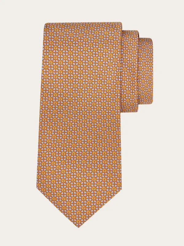 FERRAGAMO Printed Silk Neck Tie - Orange