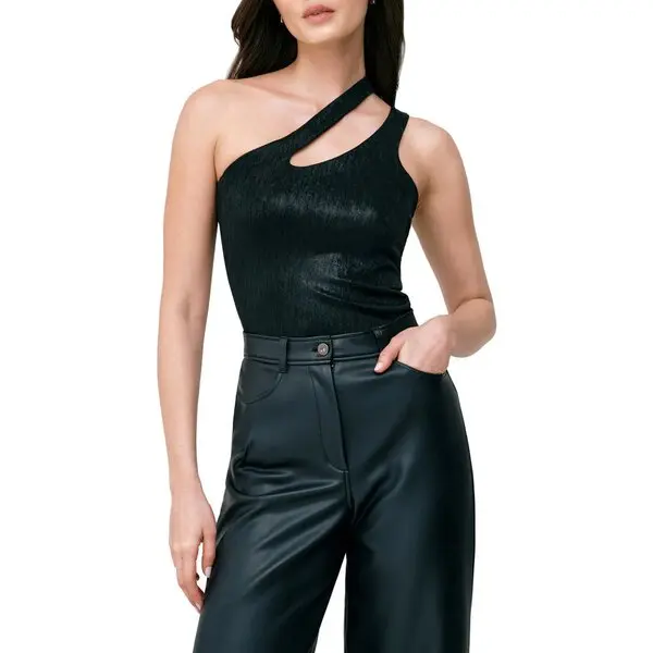 MARCELLA Siren Metallic One-shoulder Jersey Top - Onyx