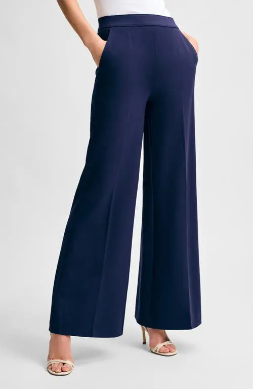 ISAAC MIZRAHI NEW YORK High-waisted Ponte Wide Leg Pants - Navy