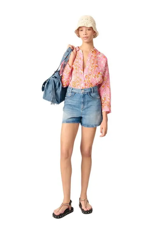 Maje Denim Shorts With Braided Trim
